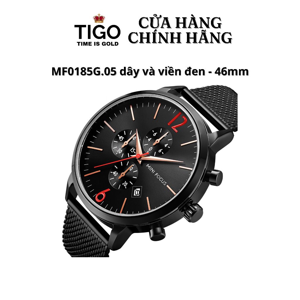 Đồng Hồ Nam MINI FOCUS MF0185G.05 Dây Thép Đen Viền Đen Thép Không Gỉ Mặt Tròn 46mm | Shopee ...