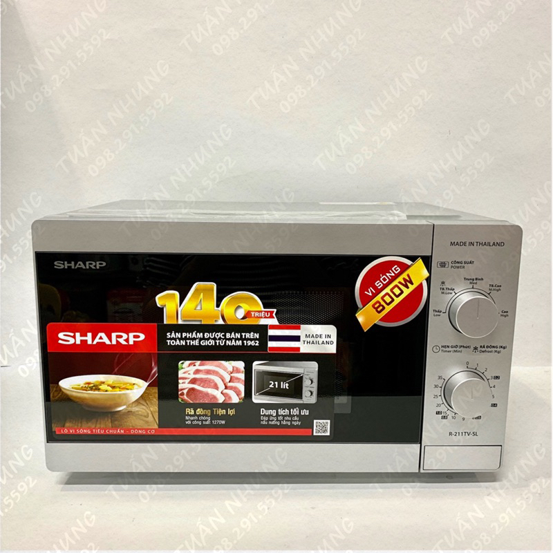 Lò vi sóng Sharp R-211TV-SL,Dung tích 21 lít, Nhập khẩu Thái Lan, 800W, Không nướng, 05 mức công ...
