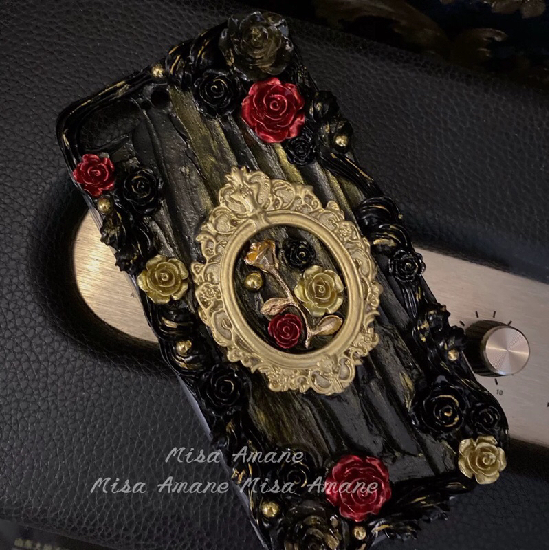 Ốp điện thoại 3D vườn hồng nở rộ Black Gold phong cách Ballet Core Misa ...
