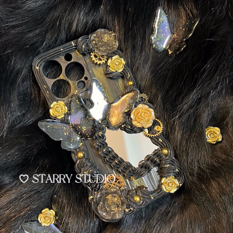 Ốp điện thoại 3D hoa hồng Gold butterfly lãng mạn kèm gương soi Misa ...