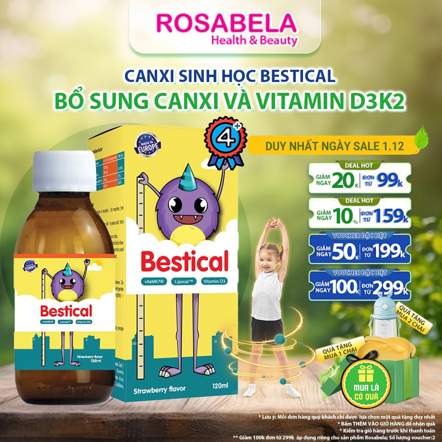 Canxi sinh học Bestical dạng siro có thêm D3 K2 cho bé, giúp giảm còi ...
