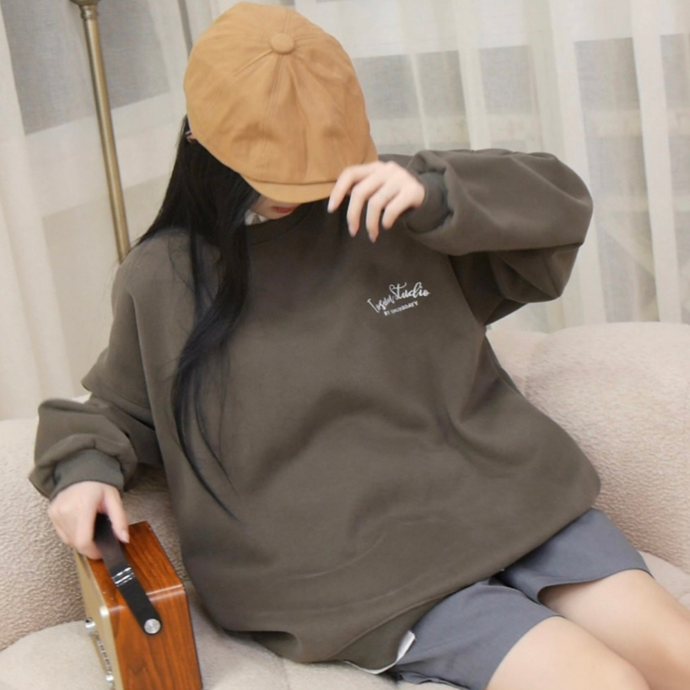 Áo sweater nỉ ép Hàn form rộng thêu logo TOSUN basic phong cách Hàn ...