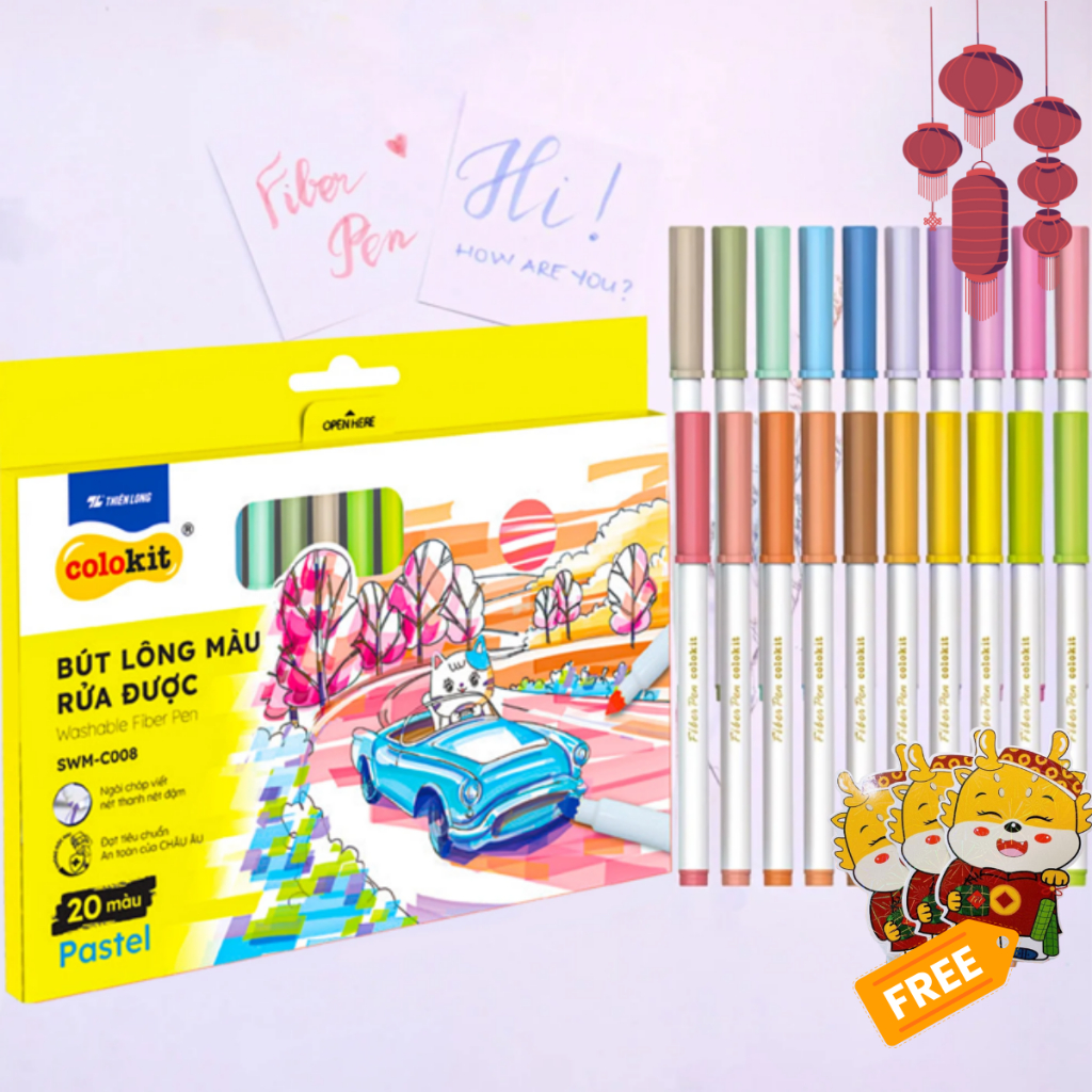 [Tặng kèm bút gel]Bút lông màu fiber pen Thiên Long Colokit bộ 20, 20 ...