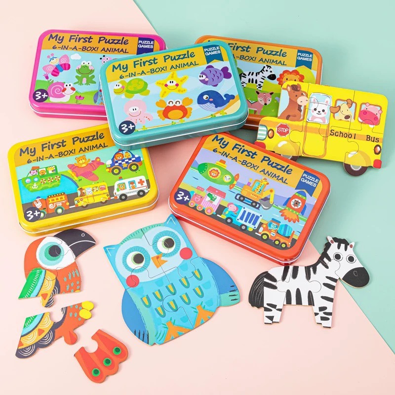 My First Puzzle 6-in-a-box, ghép hình hộp thiếc theo level từ cấp độ dễ ...