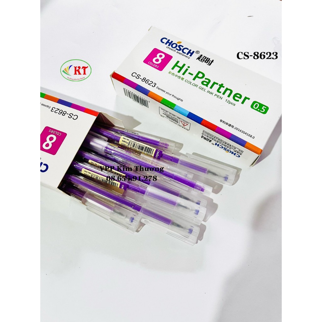 Hộp 12 cây bút Hi-Partner CS-8623 ngòi 0.5 mực tím chính hãng CHOSCH ...