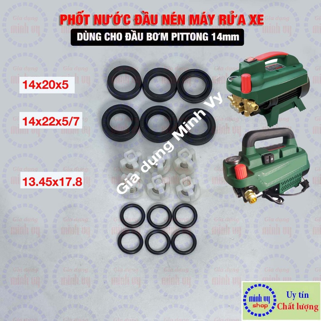 Bộ phốt dầu phốt nước và van 1 chiều đầu bơm pittong 14mm dùng cho đầu ...