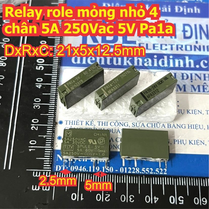 Relay role mỏng nhỏ 4 chân Pana 5A 250Vac 5V PA1a-5V 12V PA1a-12V 24V ...