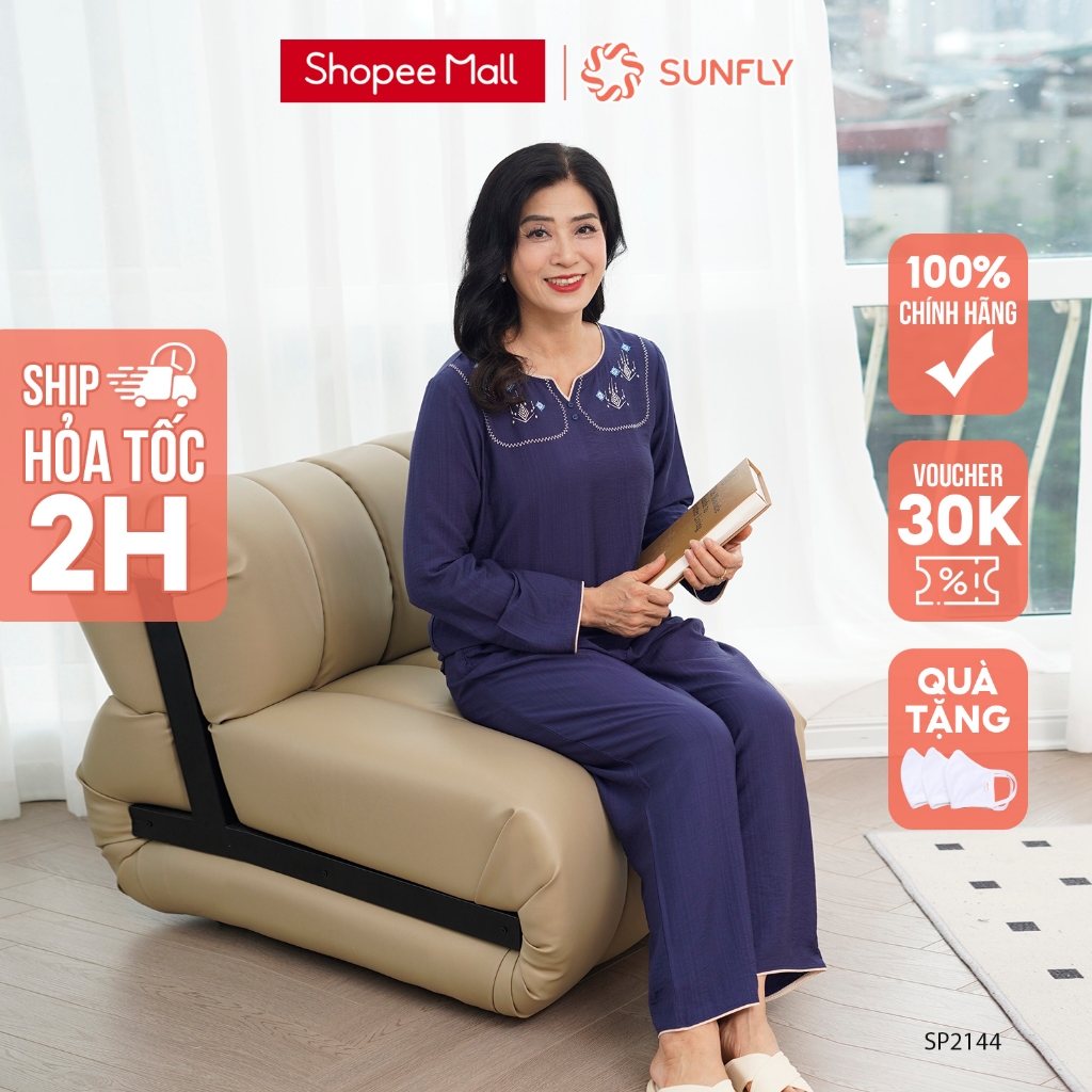 Bộ Đồ Nữ Mặc Nhà Linen SUNFLY Áo Dài Quần Dài SP2144 | Shopee Việt Nam
