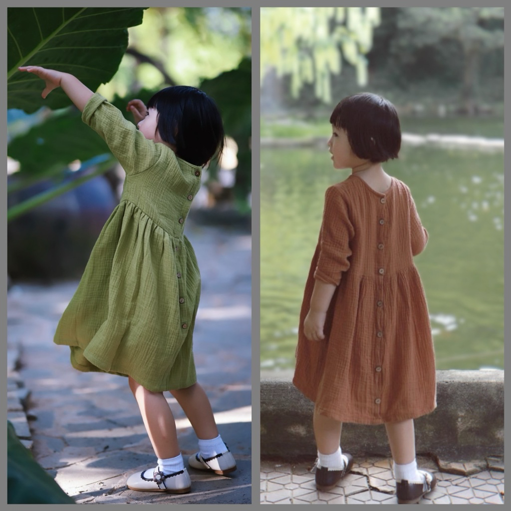 (Yi Closet) Đầm xô muslin tay dài cho bé 10 - 25kg | Shopee Việt Nam