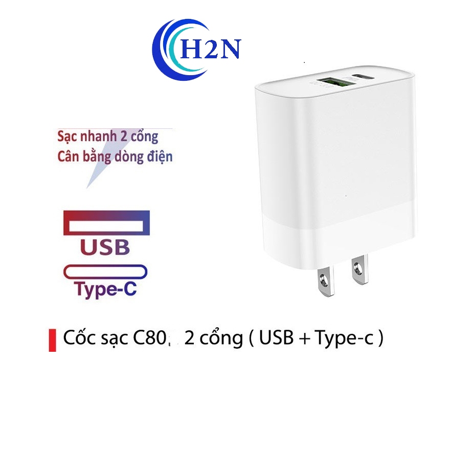 Củ Sạc Nhanh PD20W SIêu Bền Chính Hãng Hoco C80 / C80A 2 cổng Type C + USB 3.0 Cốc chuôi tròn ...