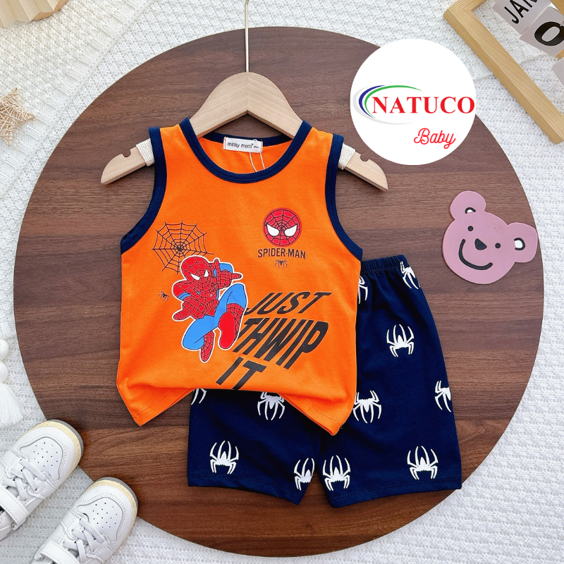 Bộ Ba Lỗ Trẻ Em Hiệu MINKY MOM Vải Cotton Lụa Bé Trai 8-27kg In Hình Siêu Nhân, Người nhện BL ...