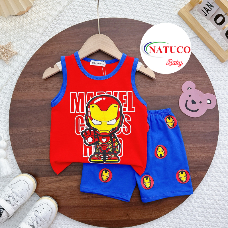 Bộ Ba Lỗ Trẻ Em Hiệu MINKY MOM Vải Cotton Lụa Bé Trai 8-27kg In Hình Siêu Nhân, Người nhện BL ...
