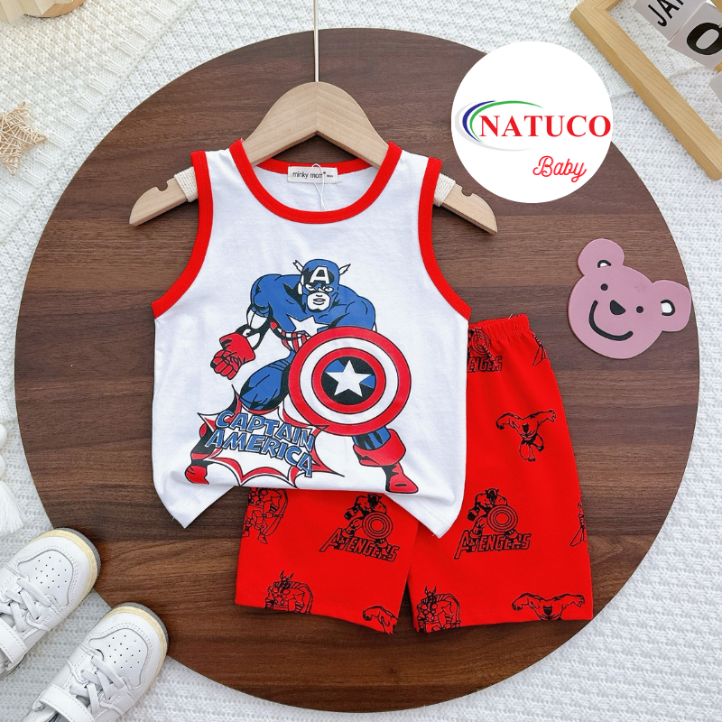 Bộ Ba Lỗ Trẻ Em Hiệu MINKY MOM Vải Cotton Lụa Bé Trai 8-27kg In Hình Siêu Nhân, Người nhện BL ...