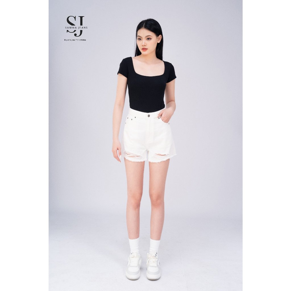 Quần short jean nữ lưng cao SJS01_Quần bò jean chất Denim co giãn ...