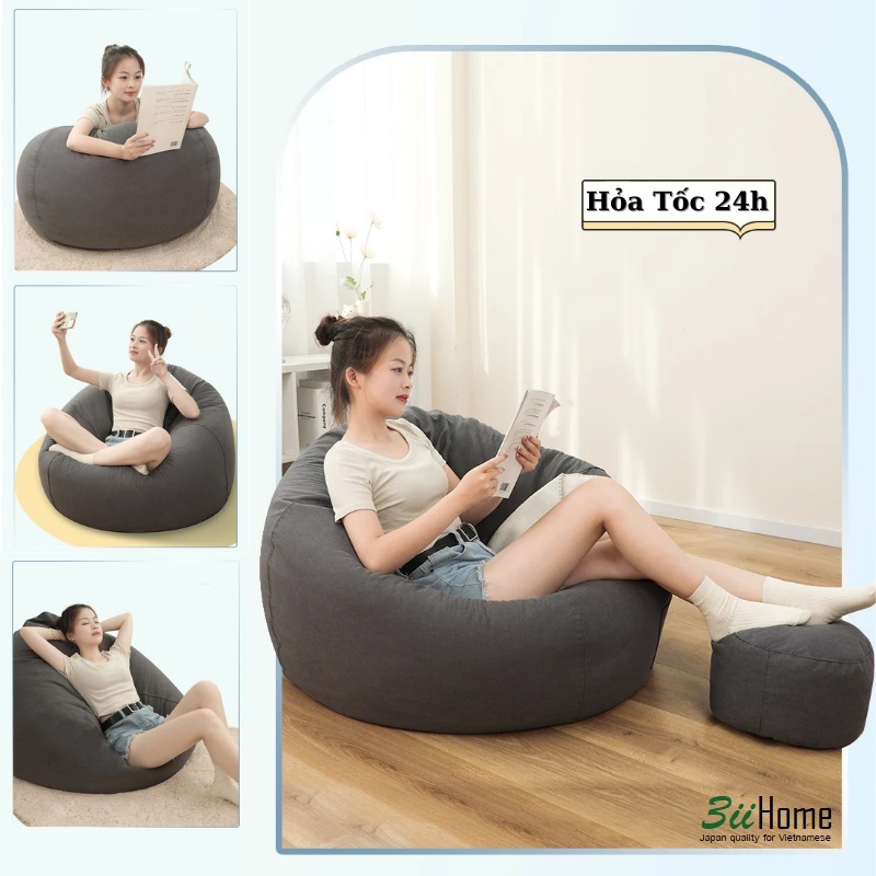 Ghế Sofa lười 3II HOME Ghế lười hạt xốp kèm đôn gác chân siêu êm ái siêu thoáng mát 3Size M / L ...
