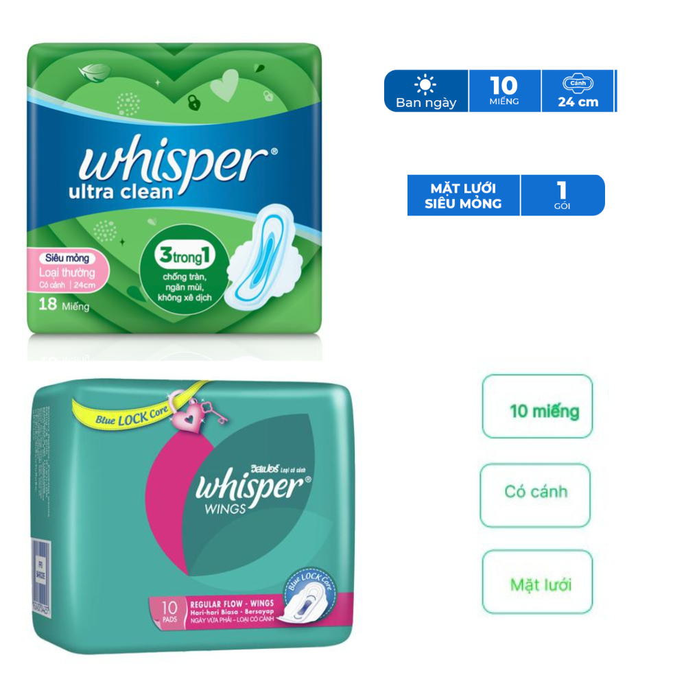Băng vệ sinh dày Whisper Wing Regular Flow 10 miếng / 1 gói / Bvs ...