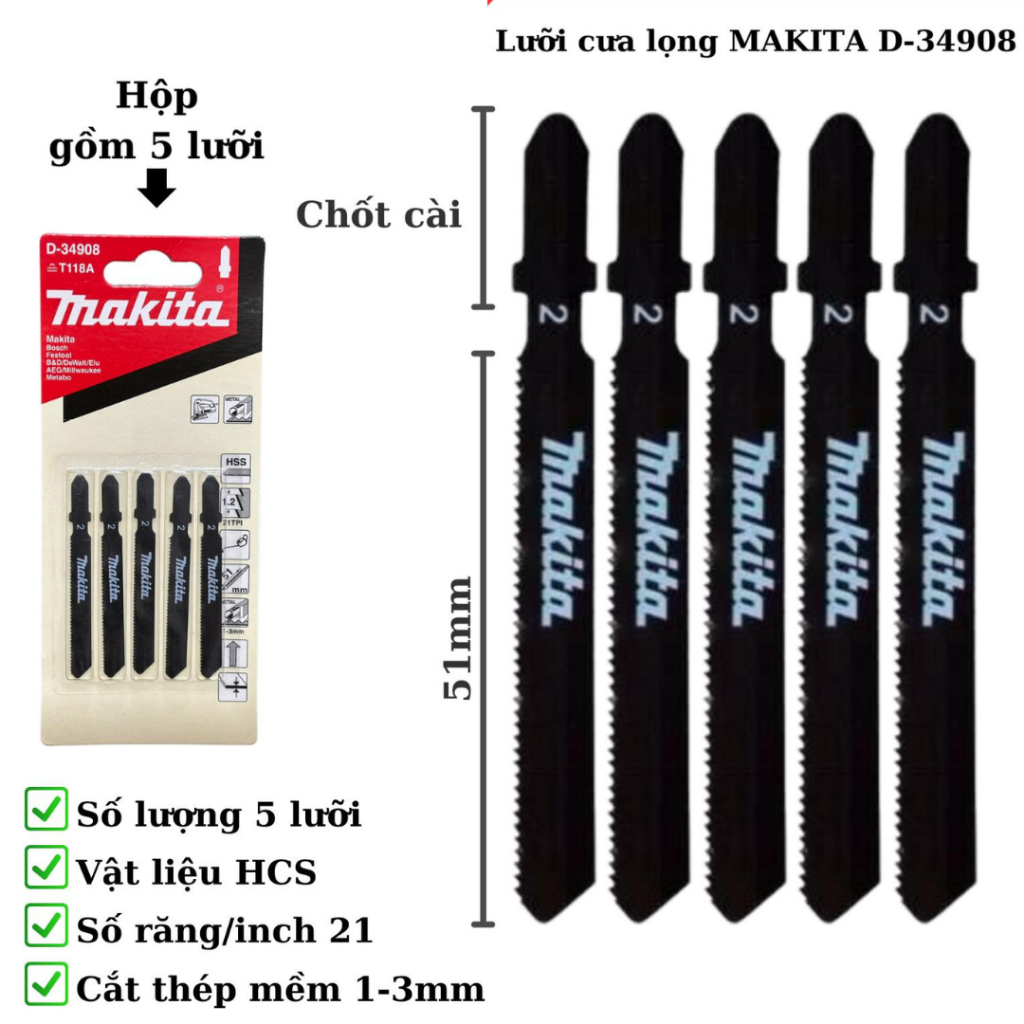 Lưỡi Cưa Lọng Makita D-34908 Chốt Cài ( Gồm 5 cái / vĩ ) Chính hãng ...