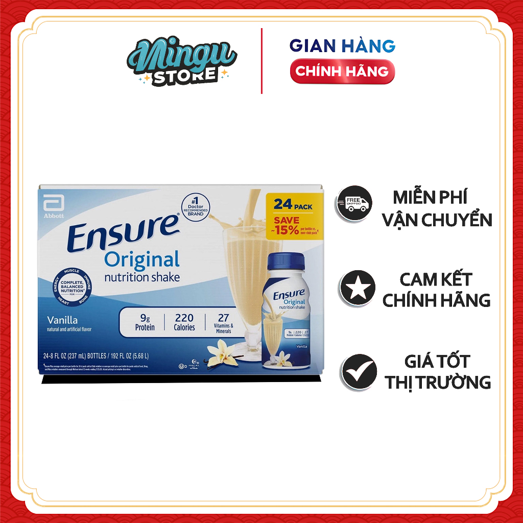 Thùng 24 chai Sữa Ensure Nước hương Vani Ensure Original Vanilla 237ml ...