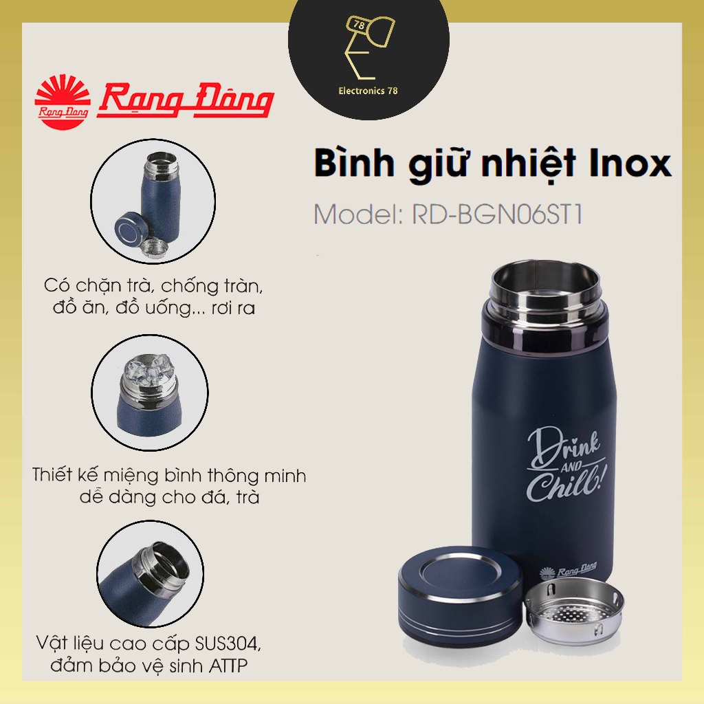 Bình nước cầm tay, Bình giữ nhiệt Inox 304 cao cấp Rạng Đông [600ml Đựng Nước Nóng Lạnh ...