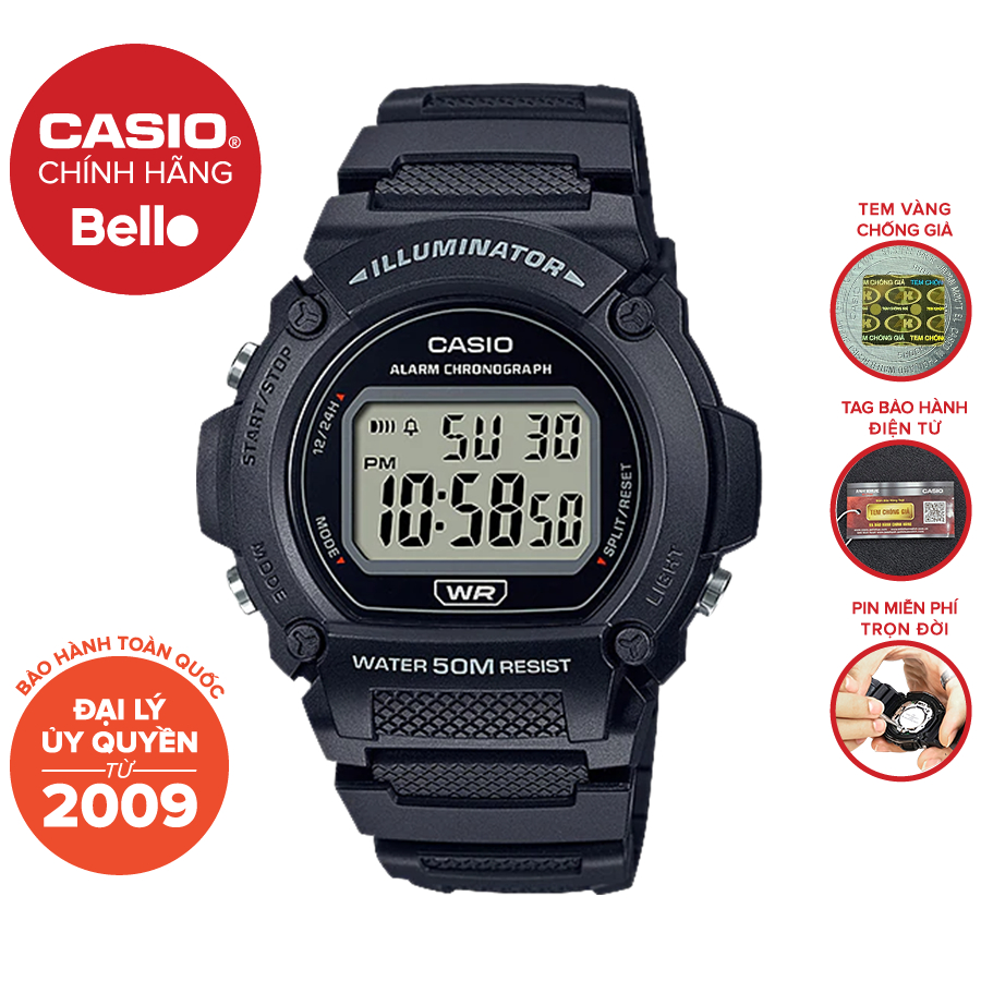 Đồng hồ Nam dây nhựa Casio W-219H chính hãng bảo hành 1 năm Pin trọn ...