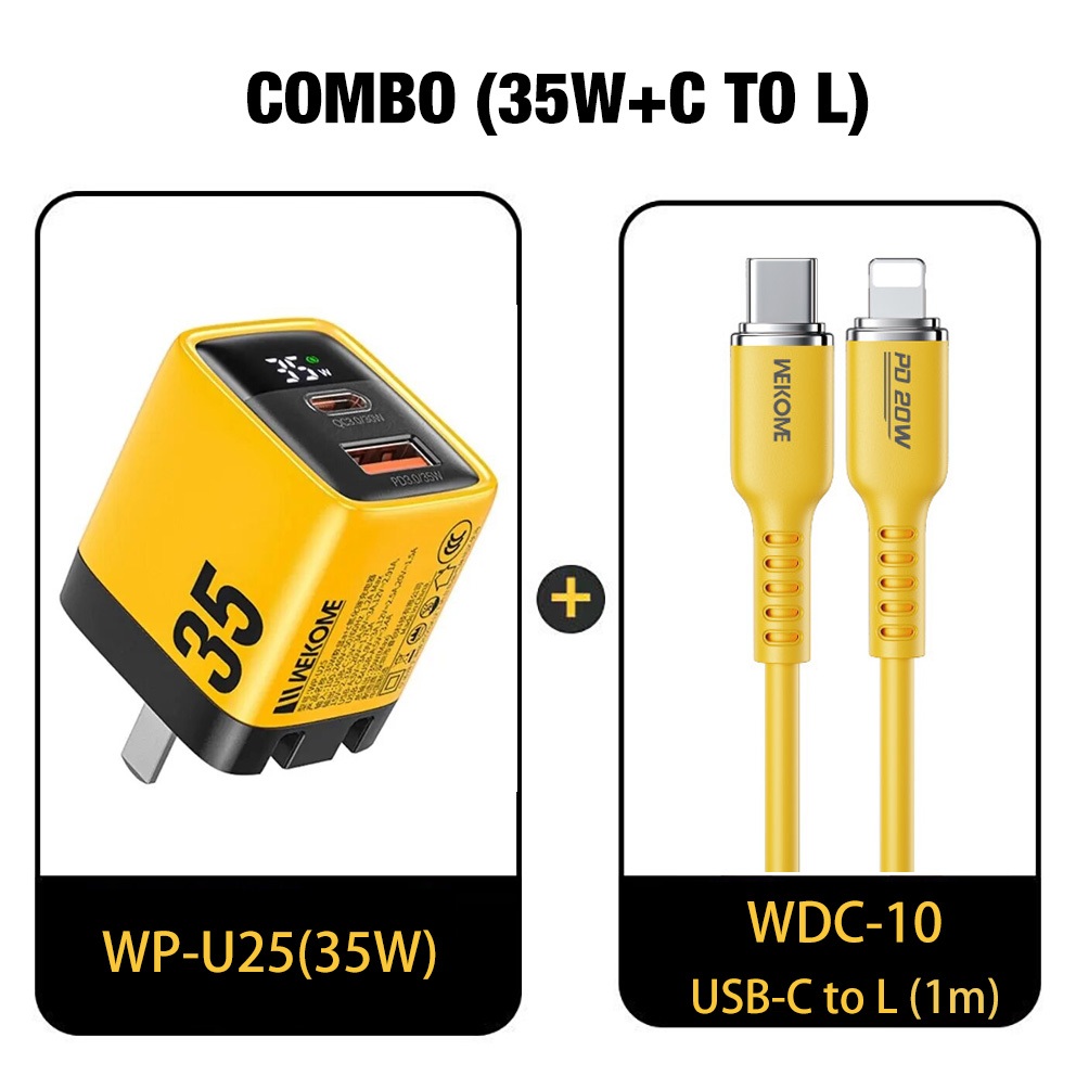 Củ sạc nhanh WEKOME 35W WP-U25 (2 Cổng) GaN,hỗ trợ PD/QC/PPS/FCP/SCP,Cho Loptop 15 Pro Max 14 ...