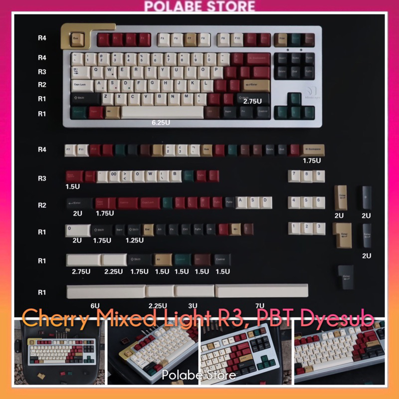 Keycap Mixed Light R3 Cherry profile PBT Dyesub Polabe Store cho bàn ...