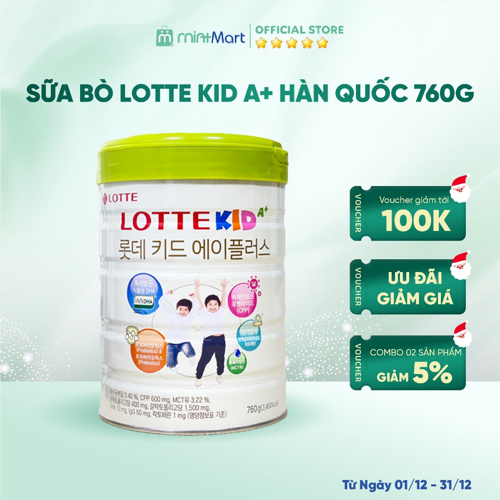 [Chính hãng] Sữa bò Lotte Kid A+ Hàn Quốc lon 760g dành cho bé 1-10 ...