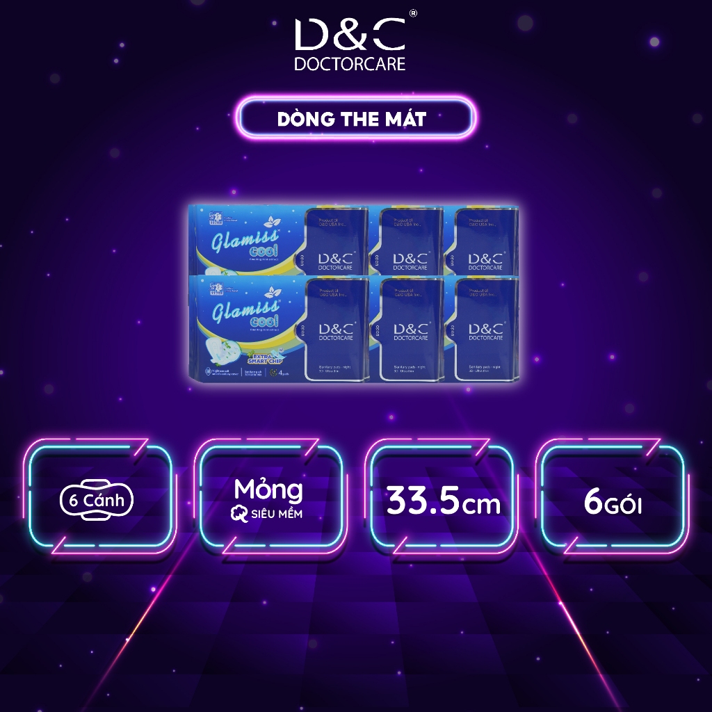 Combo 6 gói Băng vệ sinh thảo dược Glamiss Cool Extra ban đêm 33,5 cm ...