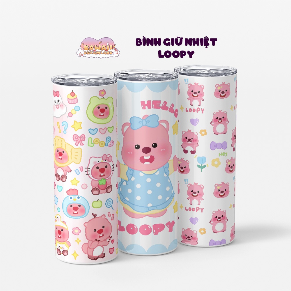 Bình giữ nhiệt cute hình Loopy - 600ml - Inox 304 - Tặng Túi Xách ...