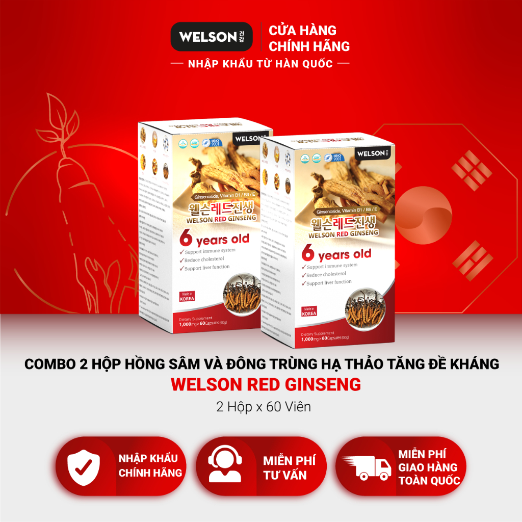 Combo 2 hộp hồng sâm và đông trùng hạ thảo tăng đề kháng Welson Red ...