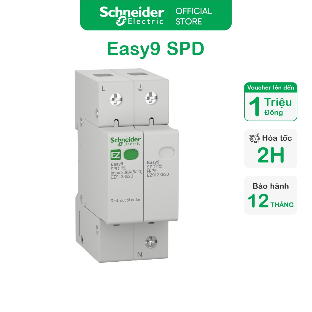 Thiết bị chống sét lan truyền SPD dòng cắt 20kA loại 1P+N dòng Easy9 ...
