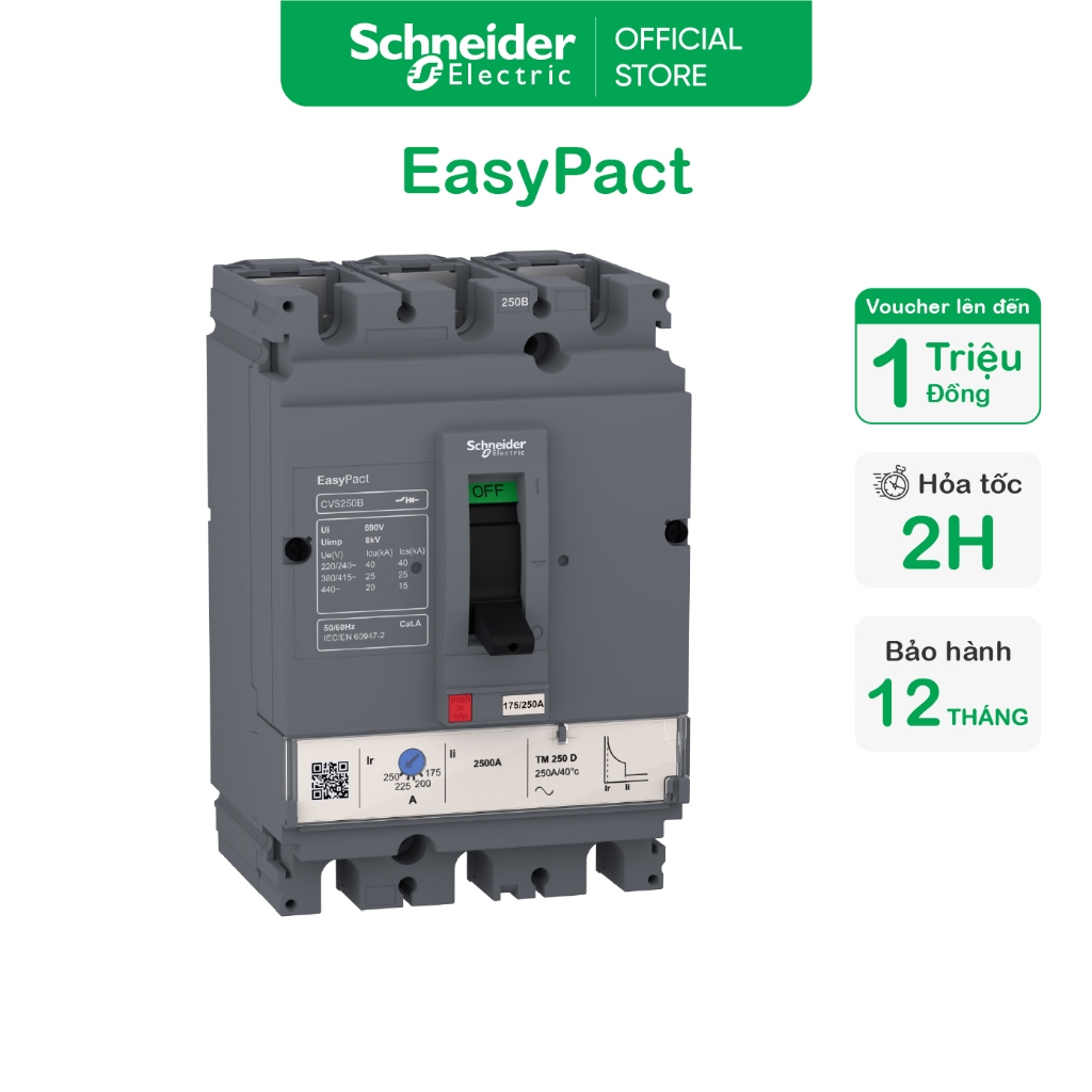 Cầu dao chỉnh dòng MCCB 3P Type B 25kA - Schneider Electric - LV510300 ...
