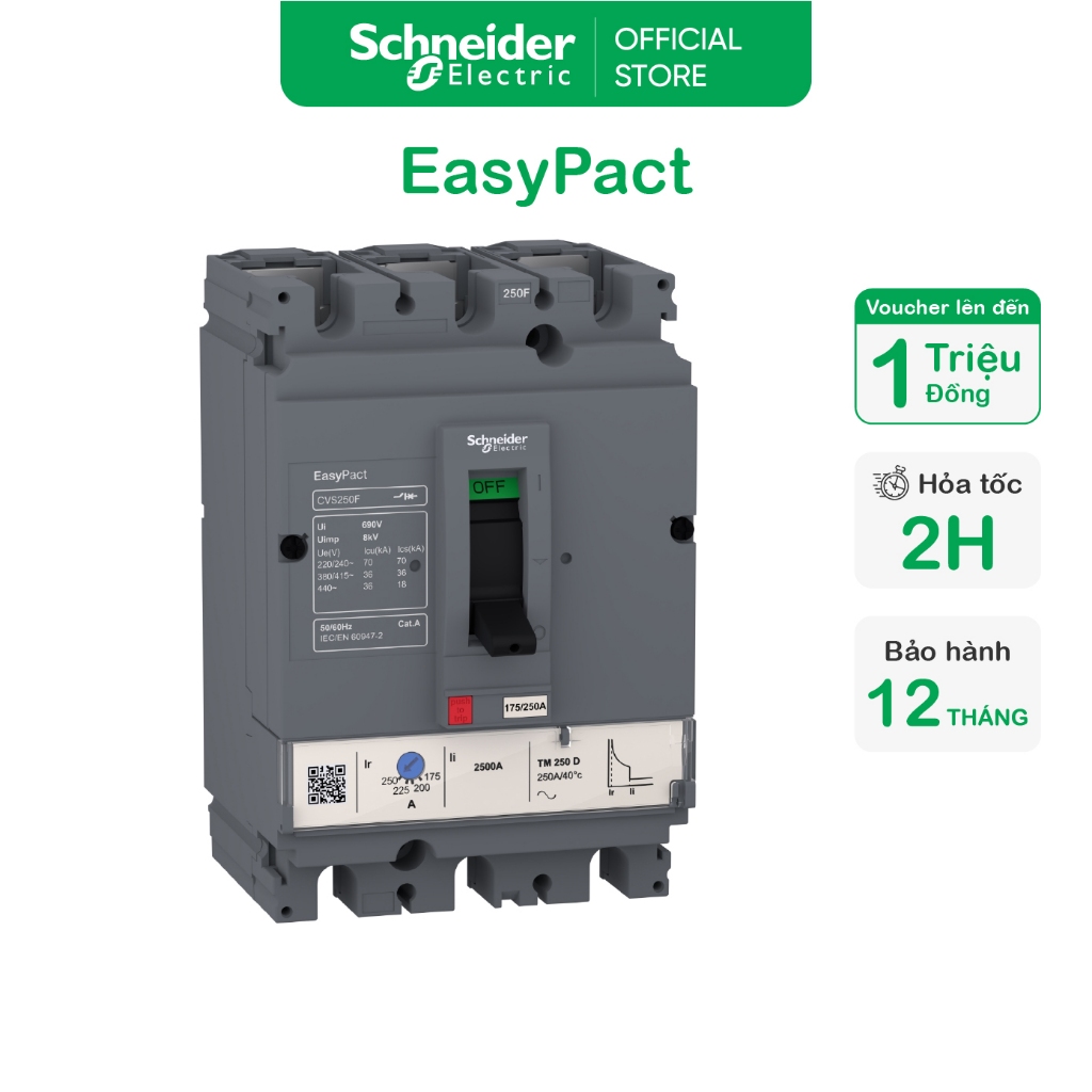 Aptomat dạng khối 3P3d MCCB Schneider EasyPact CVS160F 36kA at 415VAC ...