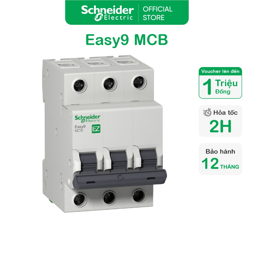 Cầu dao MCB 3P 4.5kA Easy9 Schneider - EZ9F34306 EZ9F34310 EZ9F34320 EZ9F34325 EZ9F34332 ...