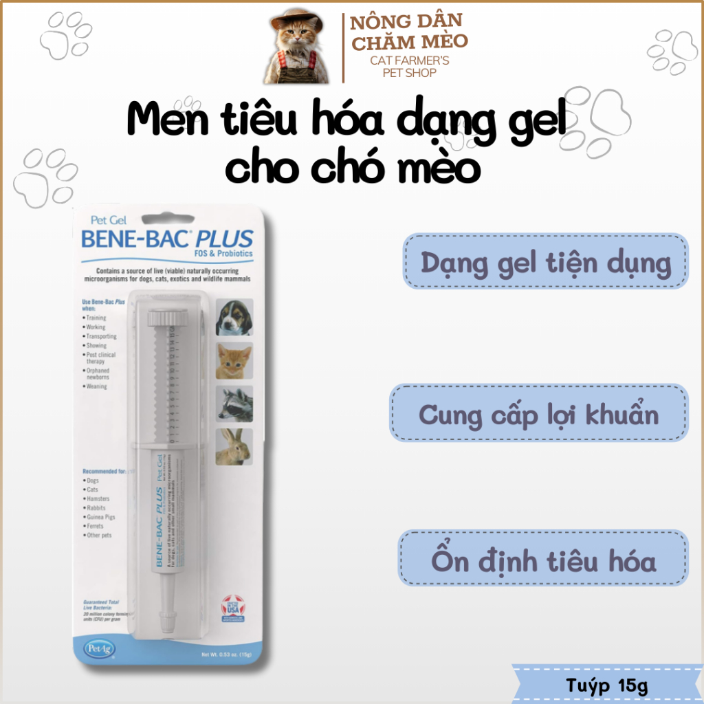 Men Hổ Trợ Tiêu Hóa Dạng Gel PetAg Bene-Bac Plus cho Chó Mèo - Tuýp 15g ...