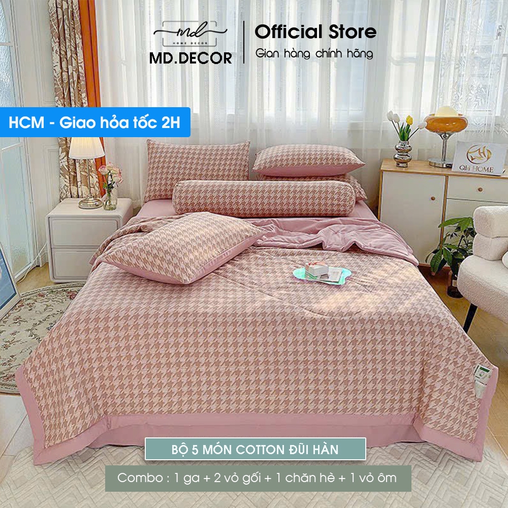 Bộ Chăn Chần Ga Giường Vỏ Gối 5 Món Cotton Đũi MD.DECOR - Bedding Cao Cấp Hoa Lá Đủ Size Nệm M6 ...