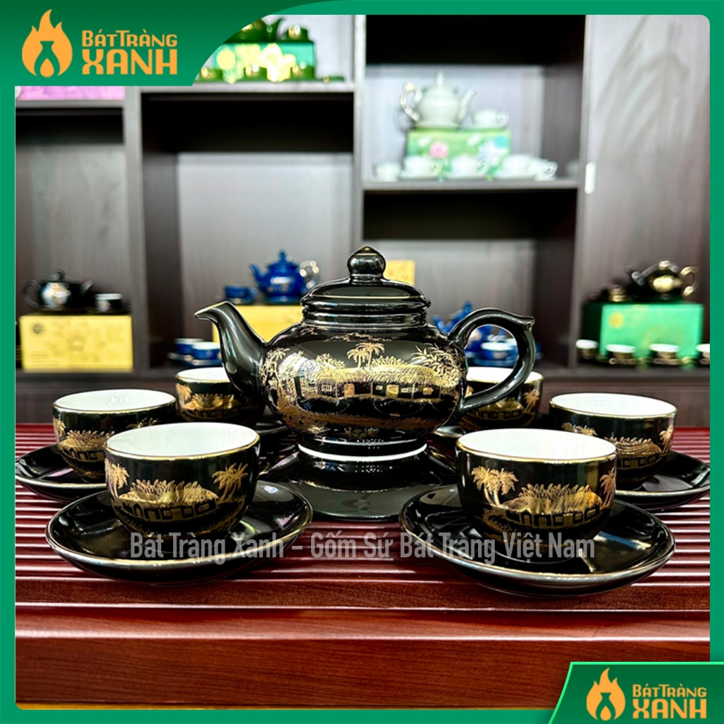 Bộ Ấm Chén Bát Tràng Cao Cấp Ấm Chén Pha Trà Bộ Bình Trà Làng Quê 8229