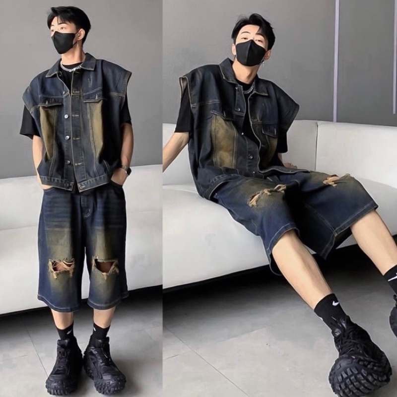 Set gile quần short jean loang PAM (Có tách lẻ) form Nam nữ unisex ...