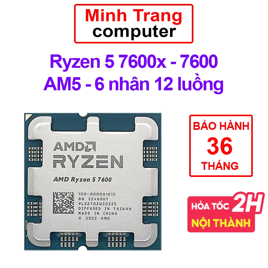 Bộ vi xử lý CPU AMD Ryzen 5 7600x ryzen 5 7600 (6 nhân 12 luồng / AM5 ...