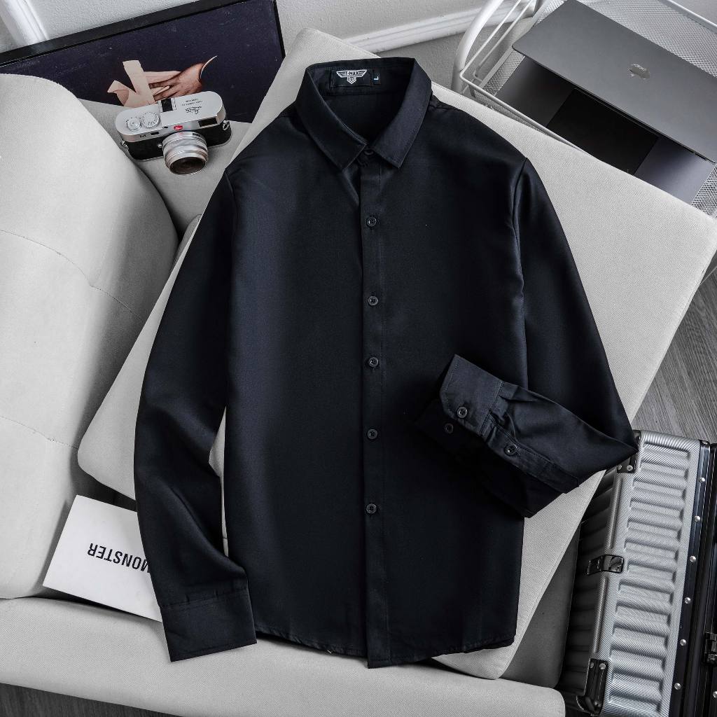 Áo sơ mi nam OWNERMAN trơn dài tay giấu khuy ẩn cúc vải cotton không ...