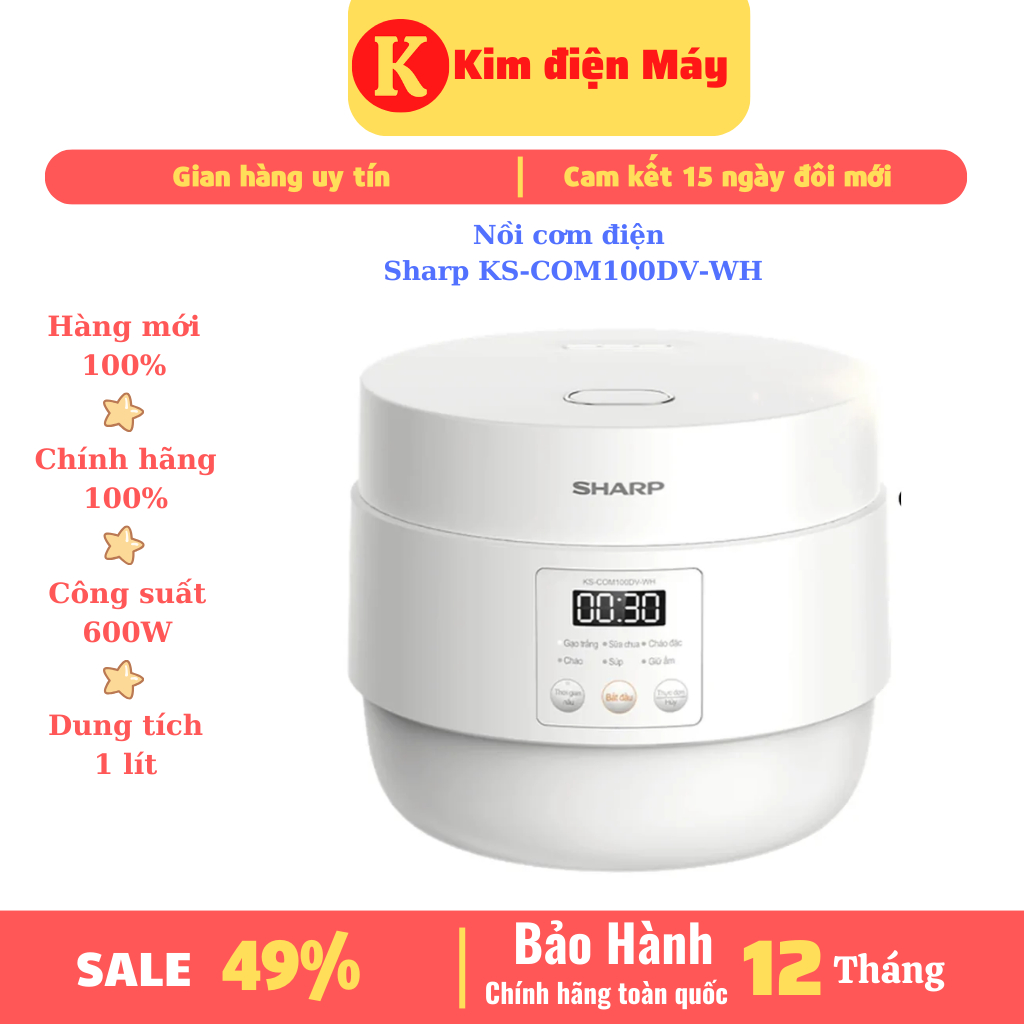 Nồi cơm điện Sharp KS-COM100DV-WH-nồi cơm điện tử mini 1l-600W tiết ...