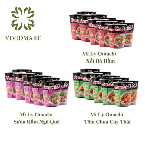 [SET 10 LY] - MASAN - Mì ly Omachi (KHÔNG THỊT) 3 hương vị: Xốt Bò Hầm ...