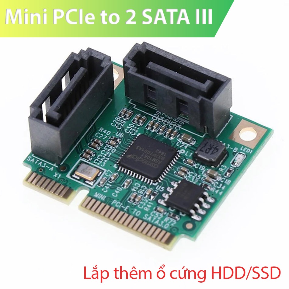 Card Mini PCIe to 2 SATA III 6G lắp đặt thêm ổ cứng HDD SSD cho máy ...