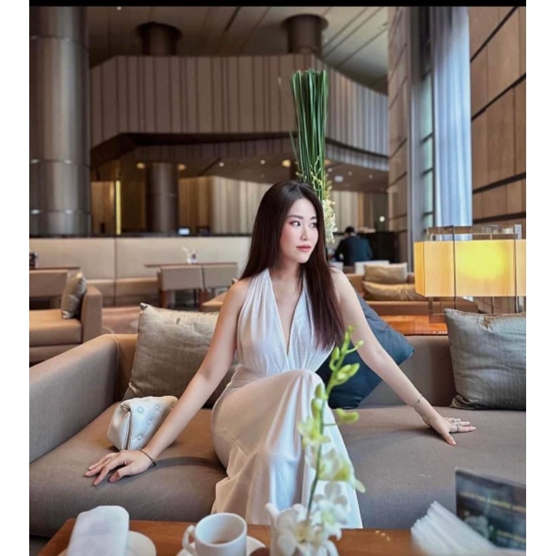 Váy Lụa Cổ Yếm Hở Lưng Dáng Dài Sang Chảnh Lina - Đầm Lụa Dự Tiệc Hở Lưng Cao Cấp | Shopee Việt Nam