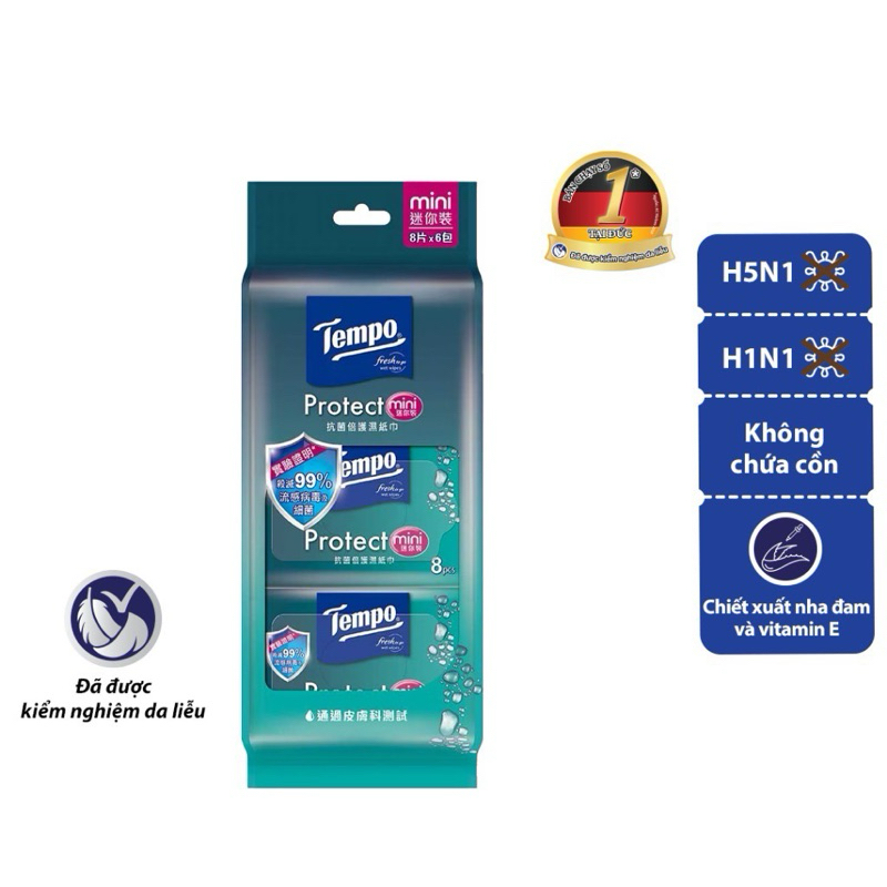 Khăn Giấy Ướt Mini Tempo Protect Ngăn Ngừa Vi Khuẩn Cao Cấp (Lốc 6 gói ...