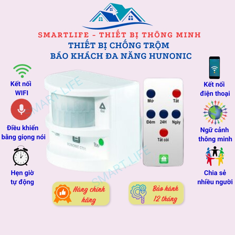 Thiết Bị Chống Trộm Và Báo Khách Đa Năng Hunonic CT01 Kết Nối Wifi Phát Hiện Chuyển Động Hú Còi ...