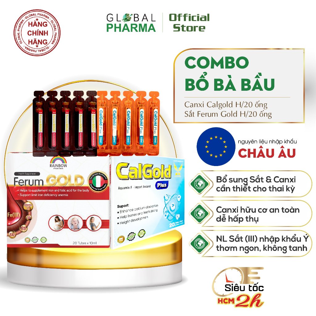 Combo bổ máu, bổ sung canxi + sắt Ferum Gold cho mẹ bầu (Canxi Calgold ...
