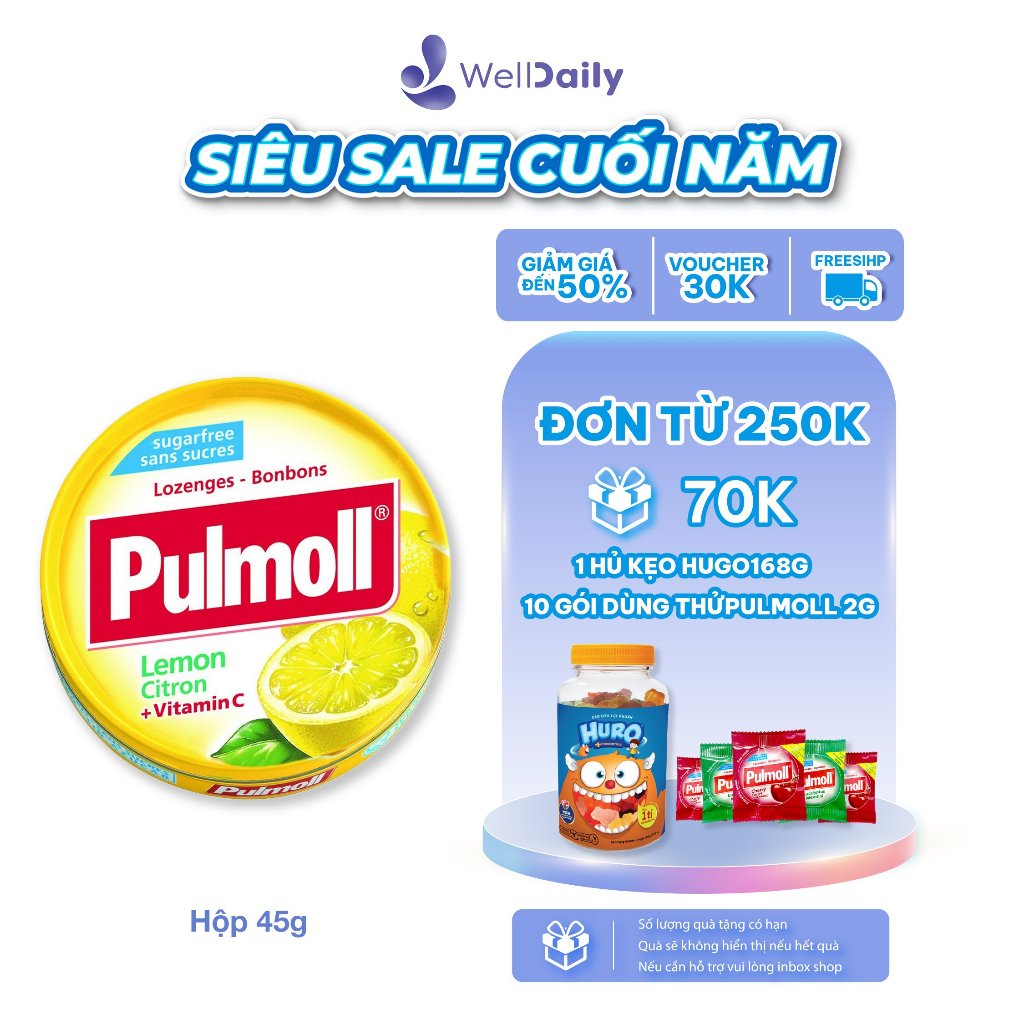 Kẹo ngậm ho không đường PULMOLL (Vị Chanh) LEMON CITRON + VITAMIN C ...