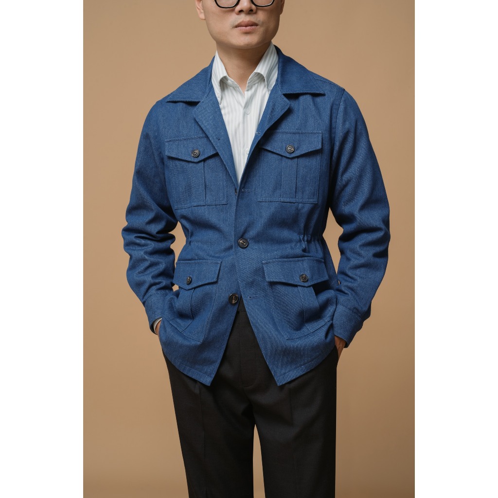 Áo Safari Jacket Màu Blue Denim Chất Liệu Jeans Dầy Dặn, Có Chun Chỉnh ...