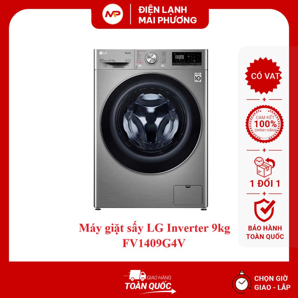 Máy giặt sấy LG Inverter 9kg FV1409G4V - Hàng chính hãng (Bảo hành 24 tháng) | Shopee Việt Nam